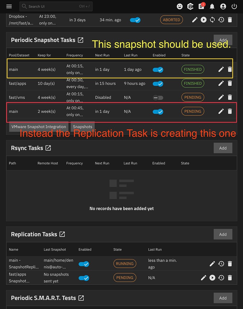 Setting up Replication Task creates new Snapshot Task instead of using ...