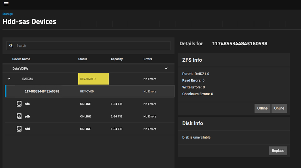 TrueNas Scale with RAIDZ1 "Degraded" and one disk "Removed" - TrueNAS ...