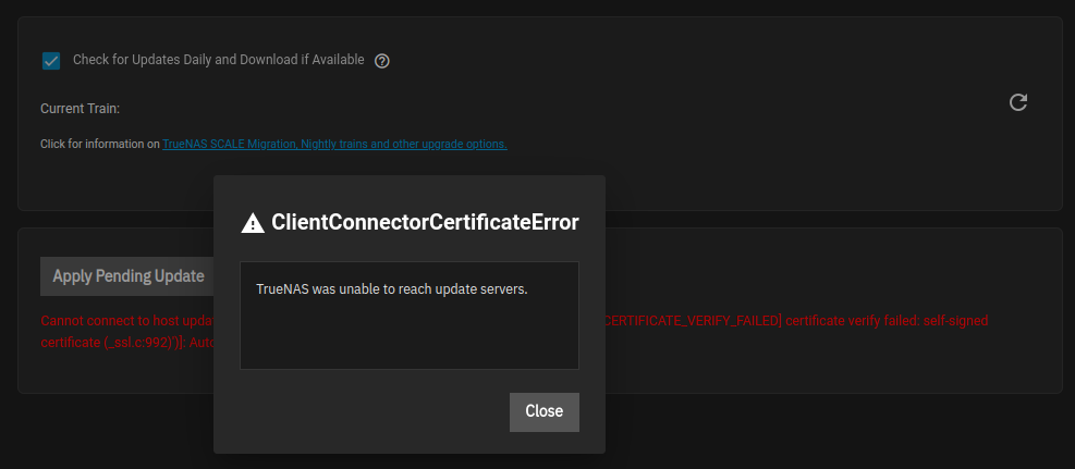 Cannot connect to host update.ixsystems.com:443 ssl:True - TrueNAS General - TrueNAS Community ...